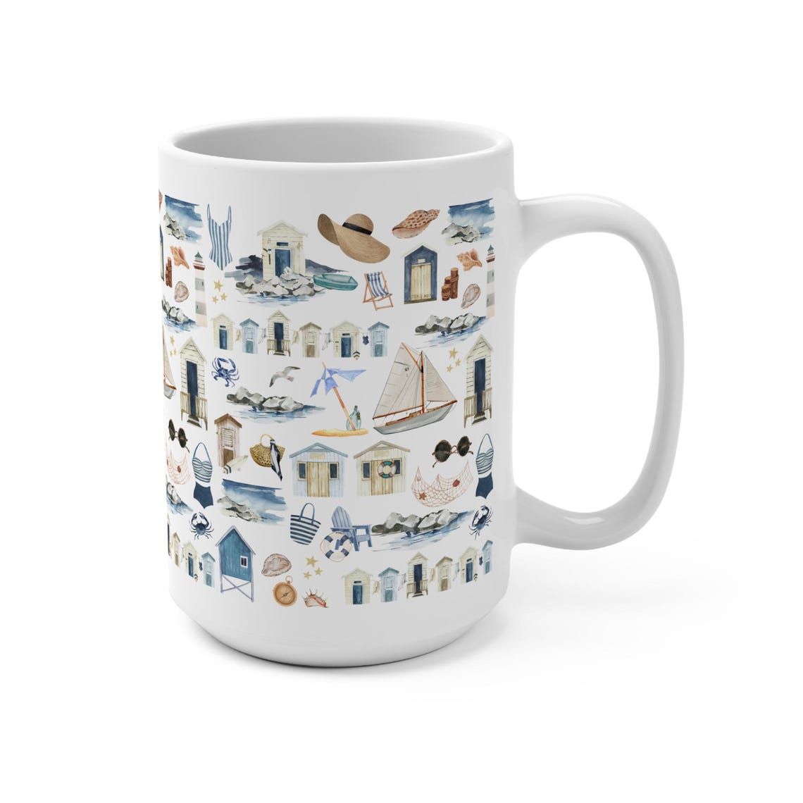 Nantucket Beach House Ceramic Mug | Coastal New England Cup - Etsy