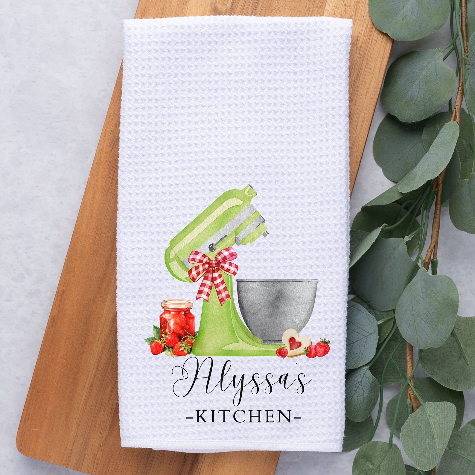Personalized Baking Tea Towel | Strawberry Green Stand Mixer Tea Towel ...