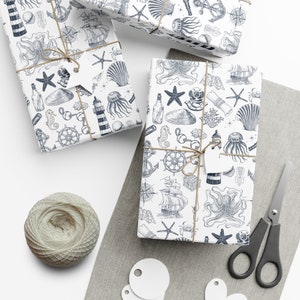 Nautical Wrapping Paper Roll and Sheets Coastal Gift Wrap Ocean Gift ...