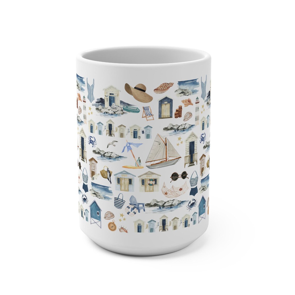 Nantucket Beach House Ceramic Mug | Coastal New England Cup - Etsy
