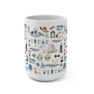 Nantucket Beach House Ceramic Mug | Coastal New England Cup - Etsy