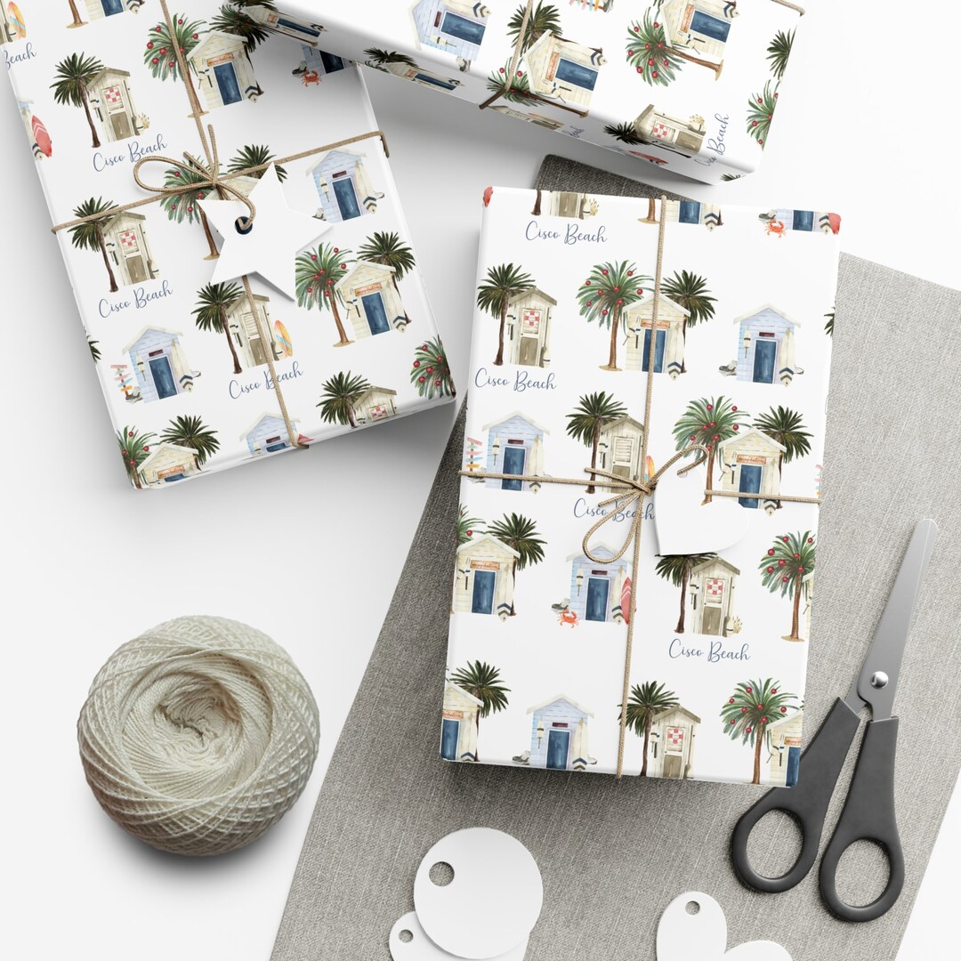 Custom Beach Wrapping Paper Roll and Sheets Beach Houses Christmas Gift ...