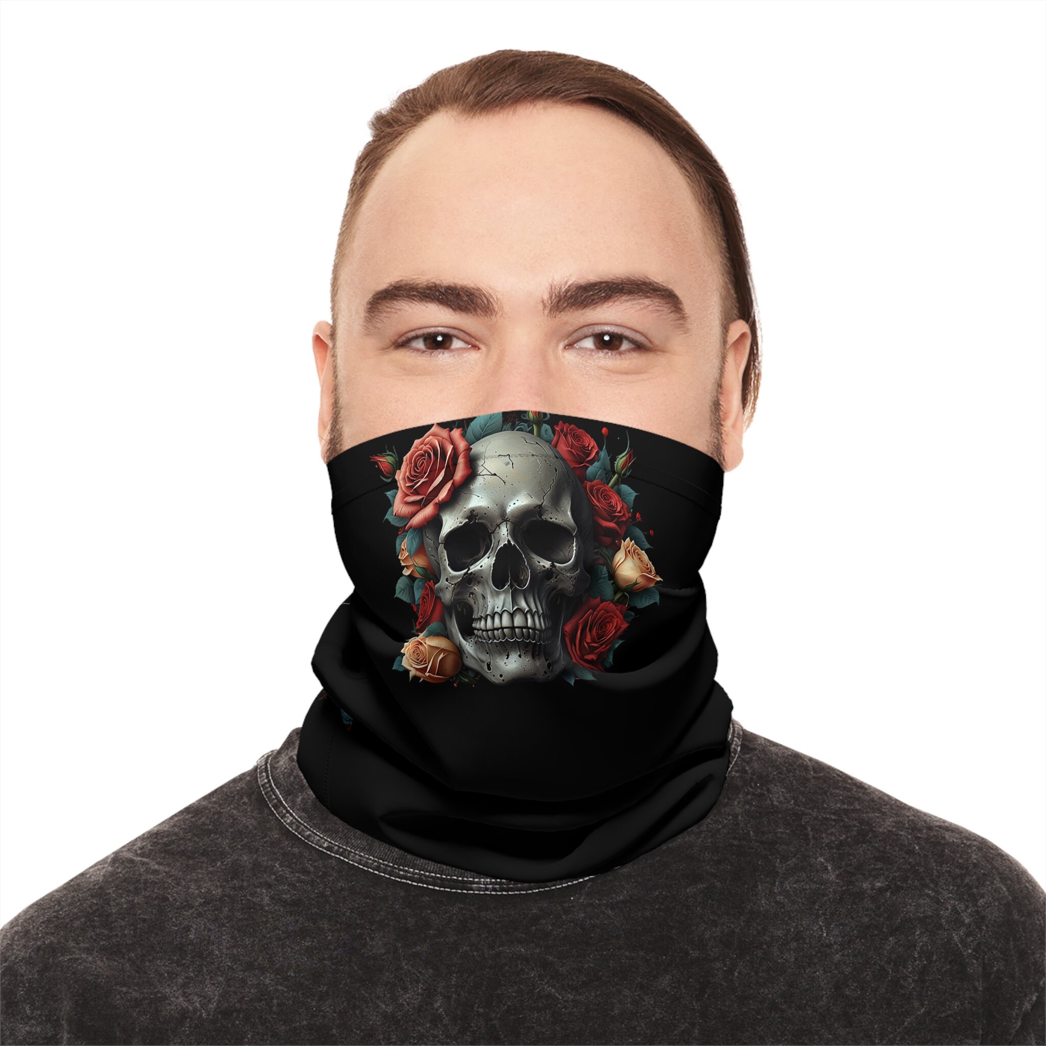 Lightweight Neck Gaiter Skulls & Flowers Unisex 100% Moisture Wicking ...