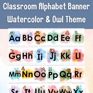 Alphabet Classroom Banner | Owl and Watercolor Themed - Etsy