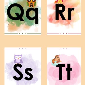 Alphabet Classroom Banner | Owl and Watercolor Themed - Etsy