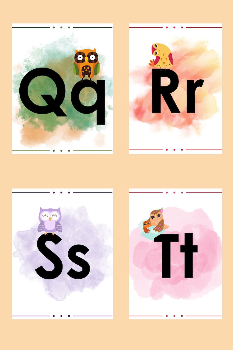 Alphabet Classroom Banner | Owl and Watercolor Themed - Etsy