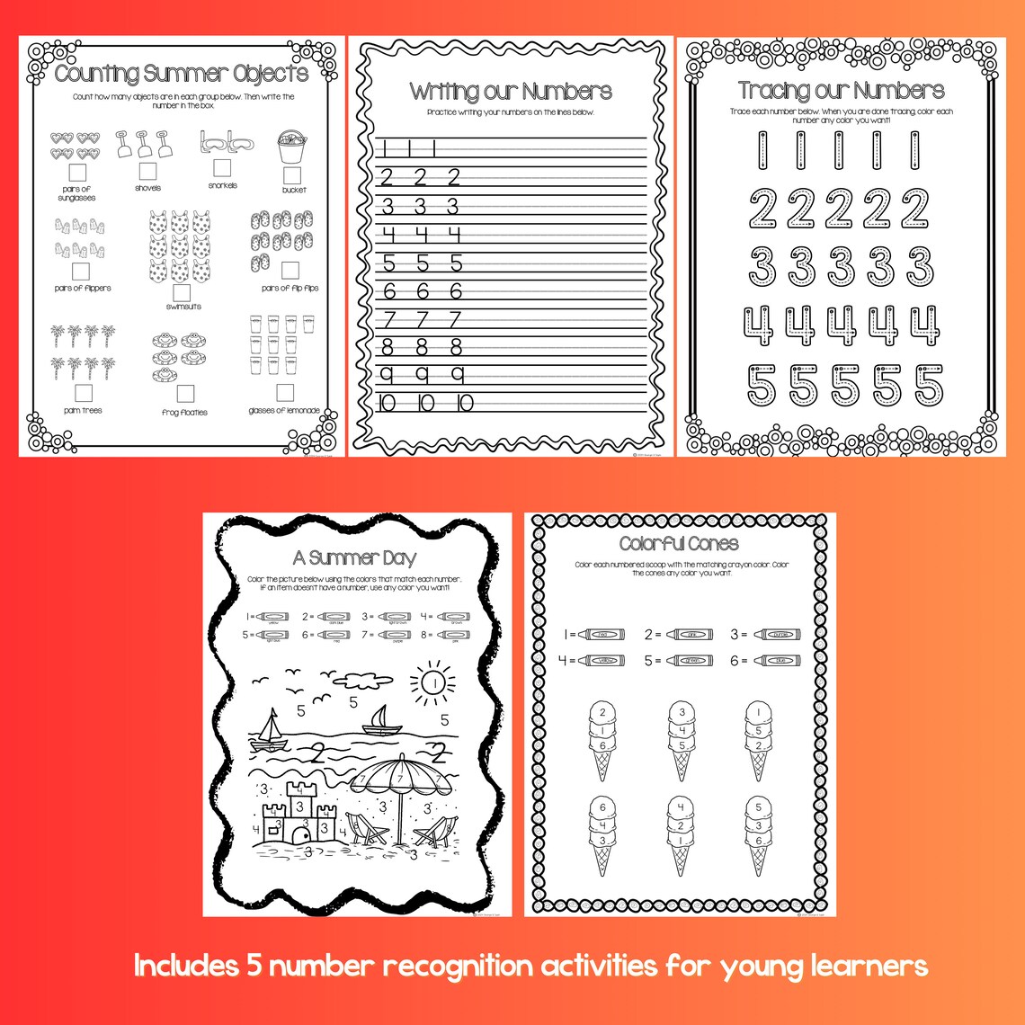 Pre-k & Kindergarten Summer-themed Printable No-prep Math Activities - Etsy