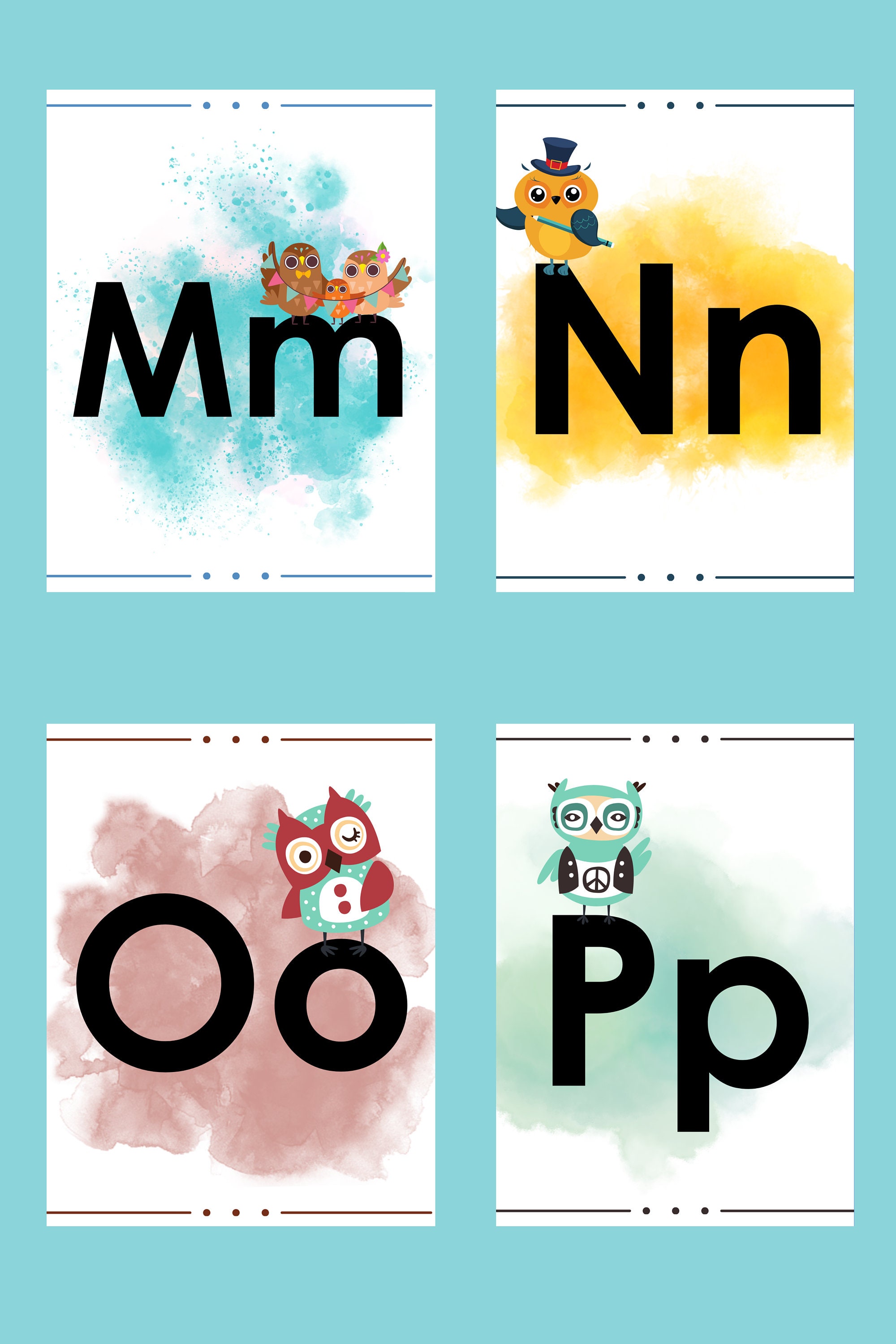 Alphabet Classroom Banner | Owl and Watercolor Themed - Etsy