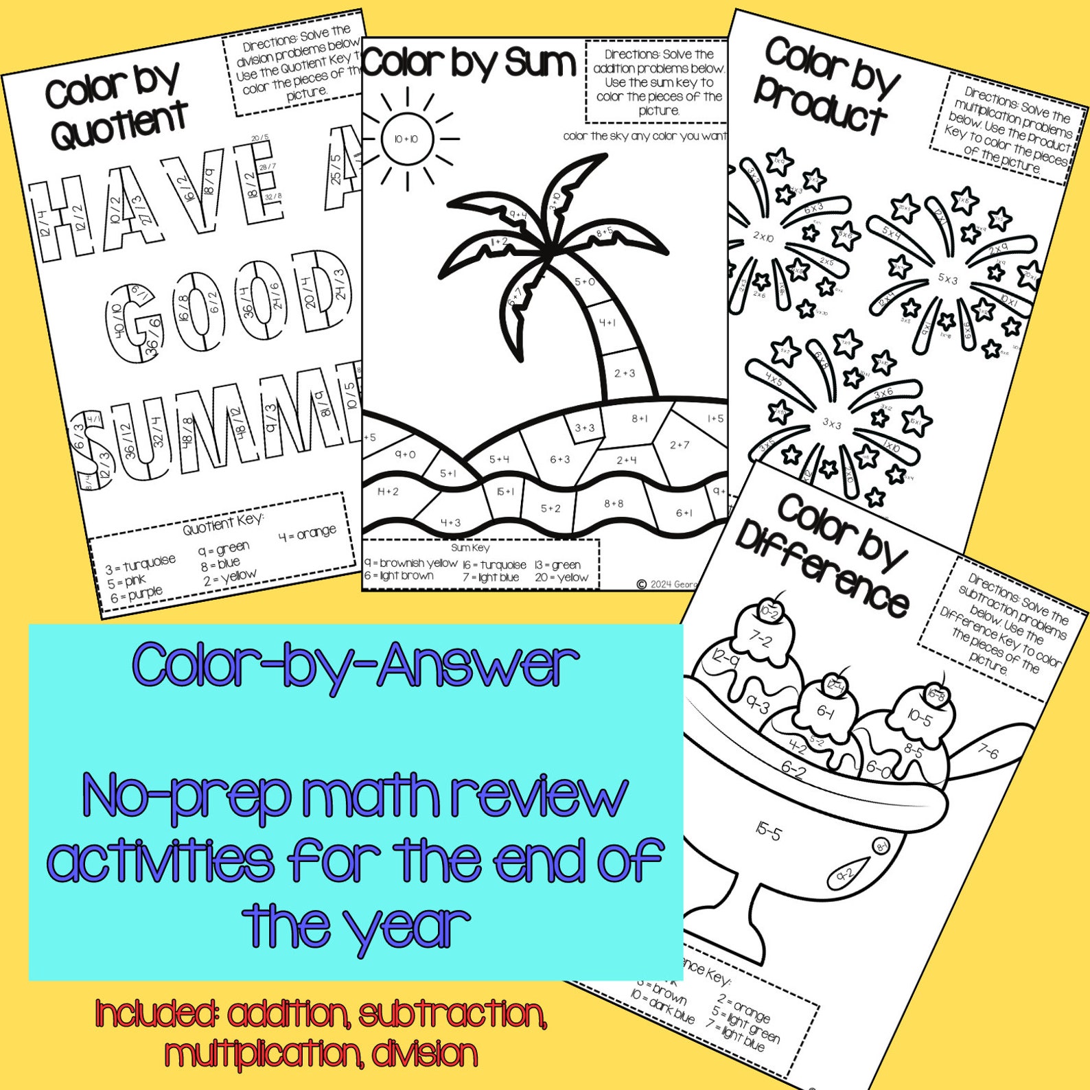 Color-by-answer Math Activities for the End of the Year - Etsy