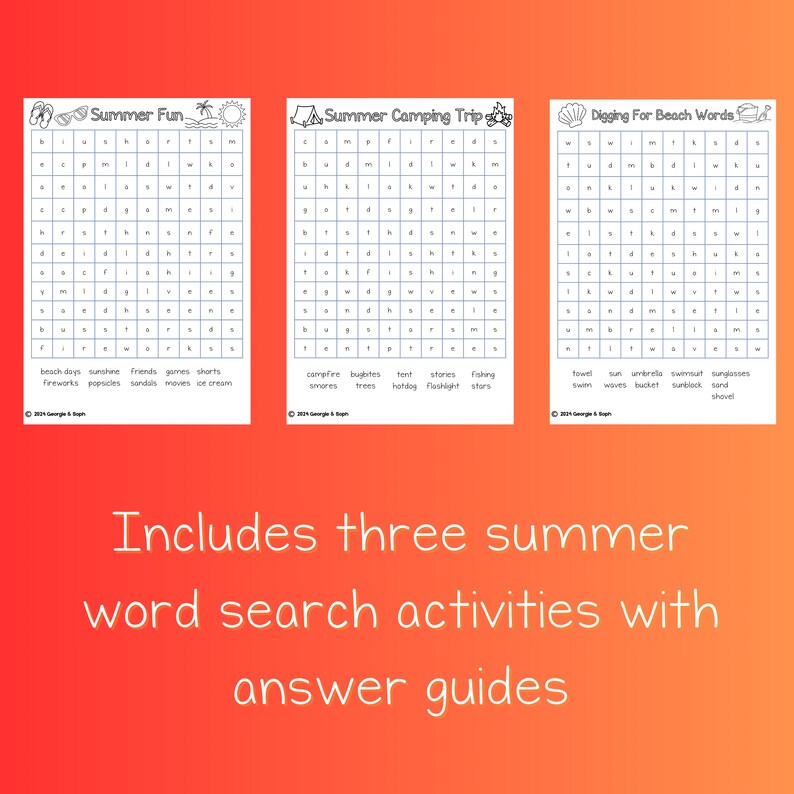 Summer Word Search Activities | Primary Grades | No Prep Activities - Etsy