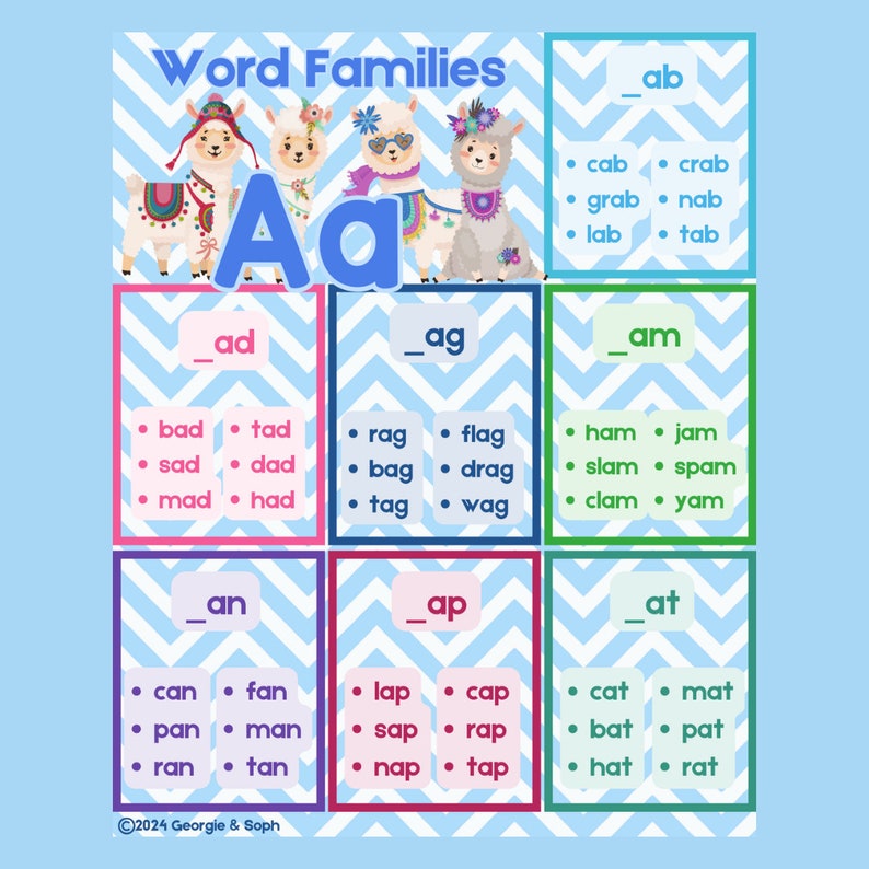 Word Family Posters for Classroom and Homeschool | Animal & Chevron ...