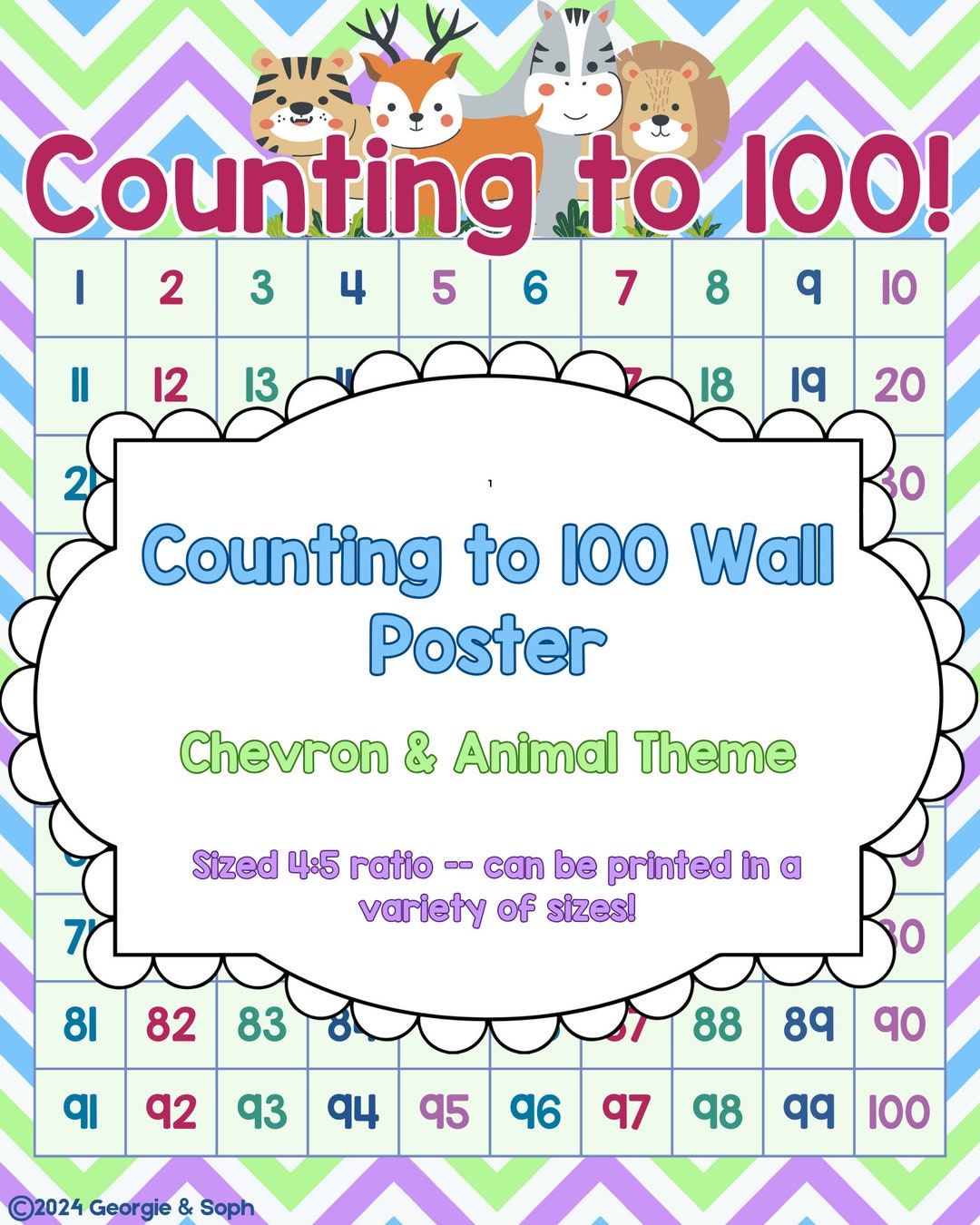 Counting to 100 Wall Poster for Classrooms and Homeschools | Chevron ...