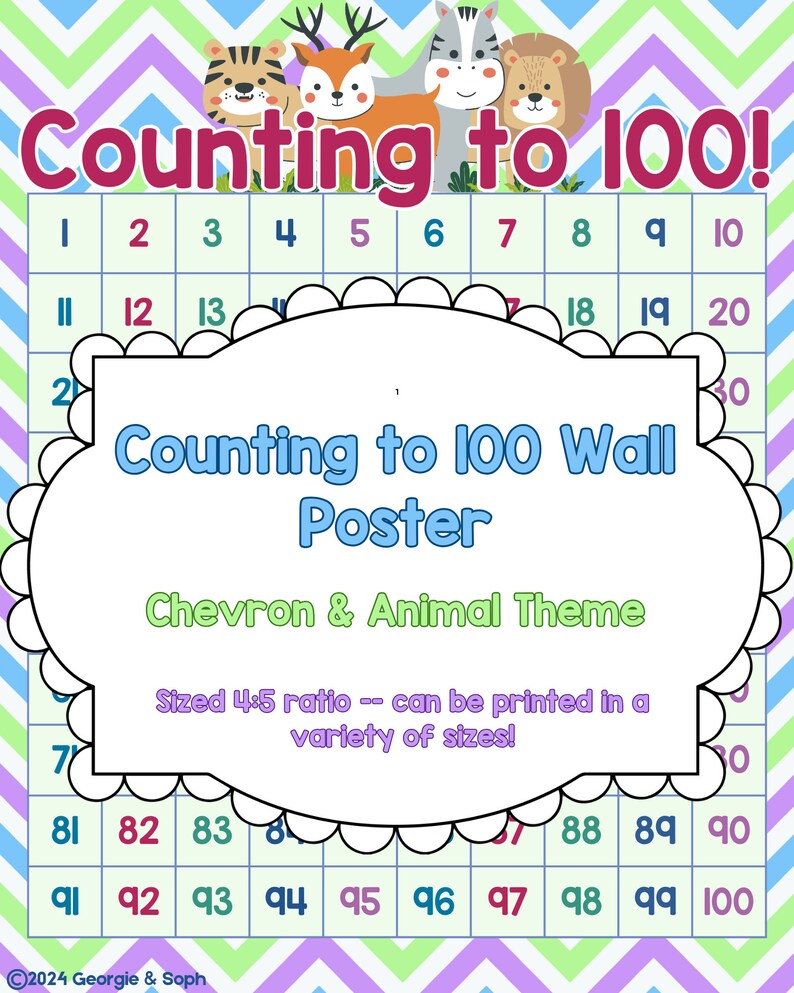Counting to 100 Wall Poster for Classrooms and Homeschools | Chevron ...