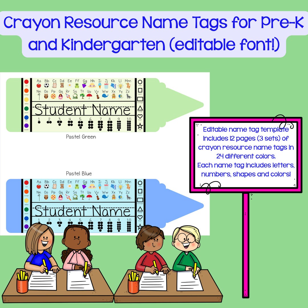 Editable Crayon Resource Name Tags for Pre-k and Kindergraten - Etsy