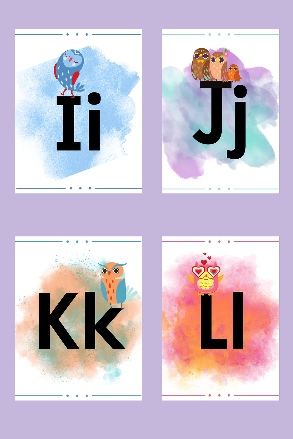 Alphabet Classroom Banner | Owl and Watercolor Themed - Etsy