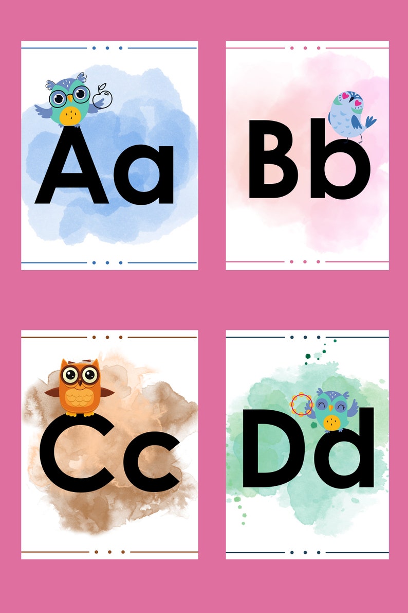 Alphabet Classroom Banner | Owl and Watercolor Themed - Etsy