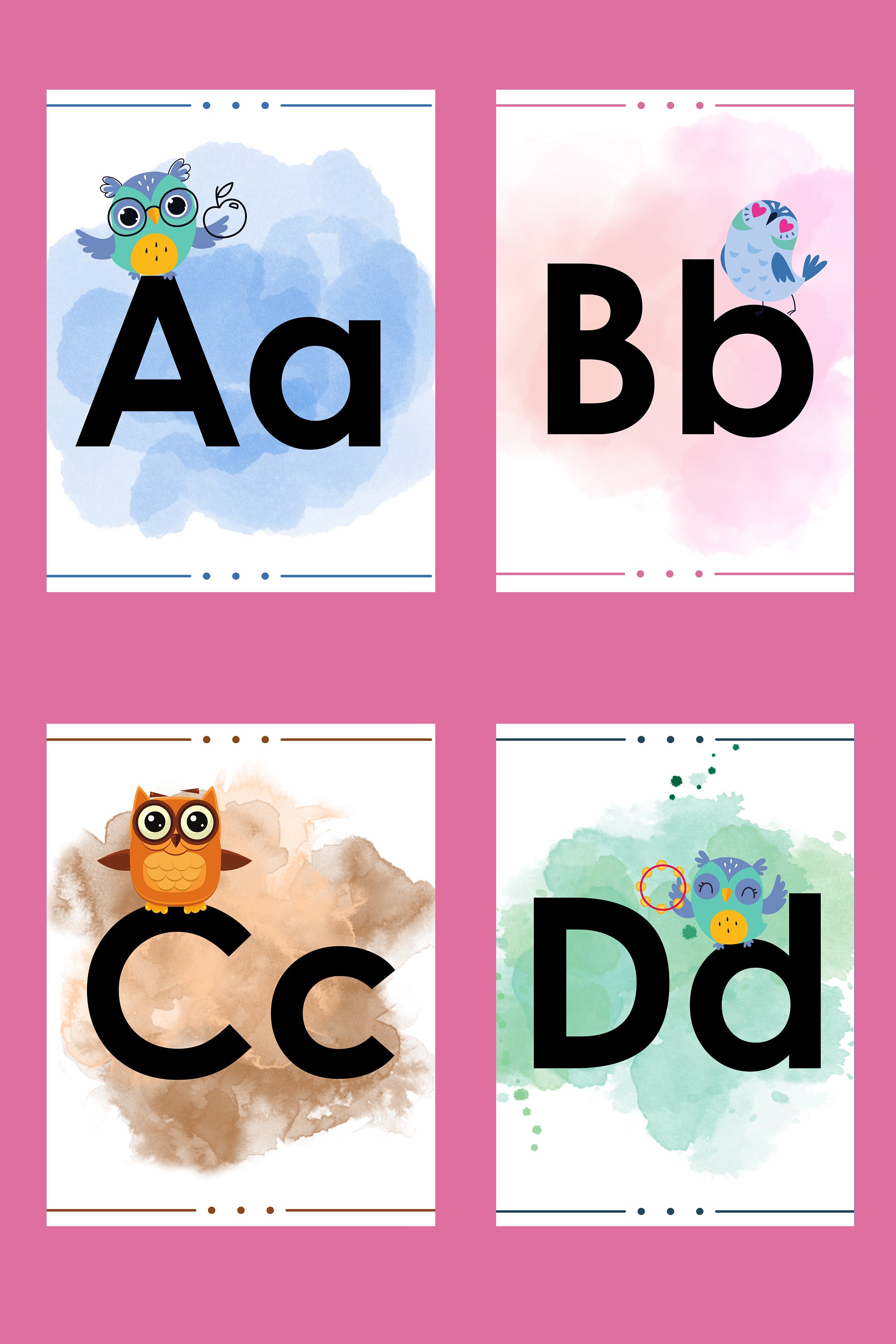 Alphabet Classroom Banner | Owl and Watercolor Themed - Etsy