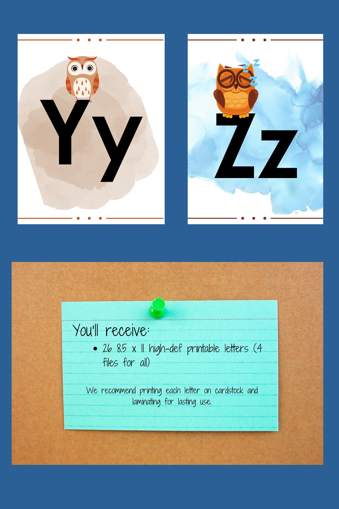 Alphabet Classroom Banner | Owl and Watercolor Themed - Etsy