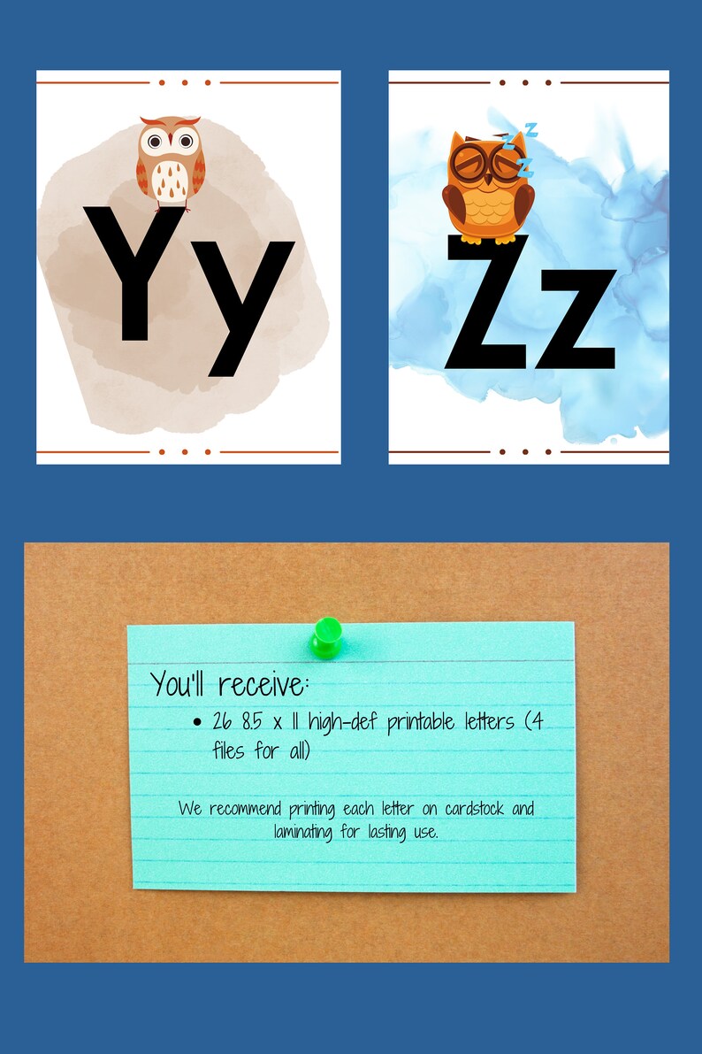 Alphabet Classroom Banner | Owl and Watercolor Themed - Etsy