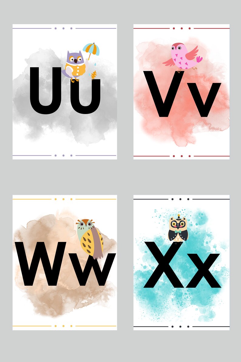 Alphabet Classroom Banner | Owl and Watercolor Themed - Etsy