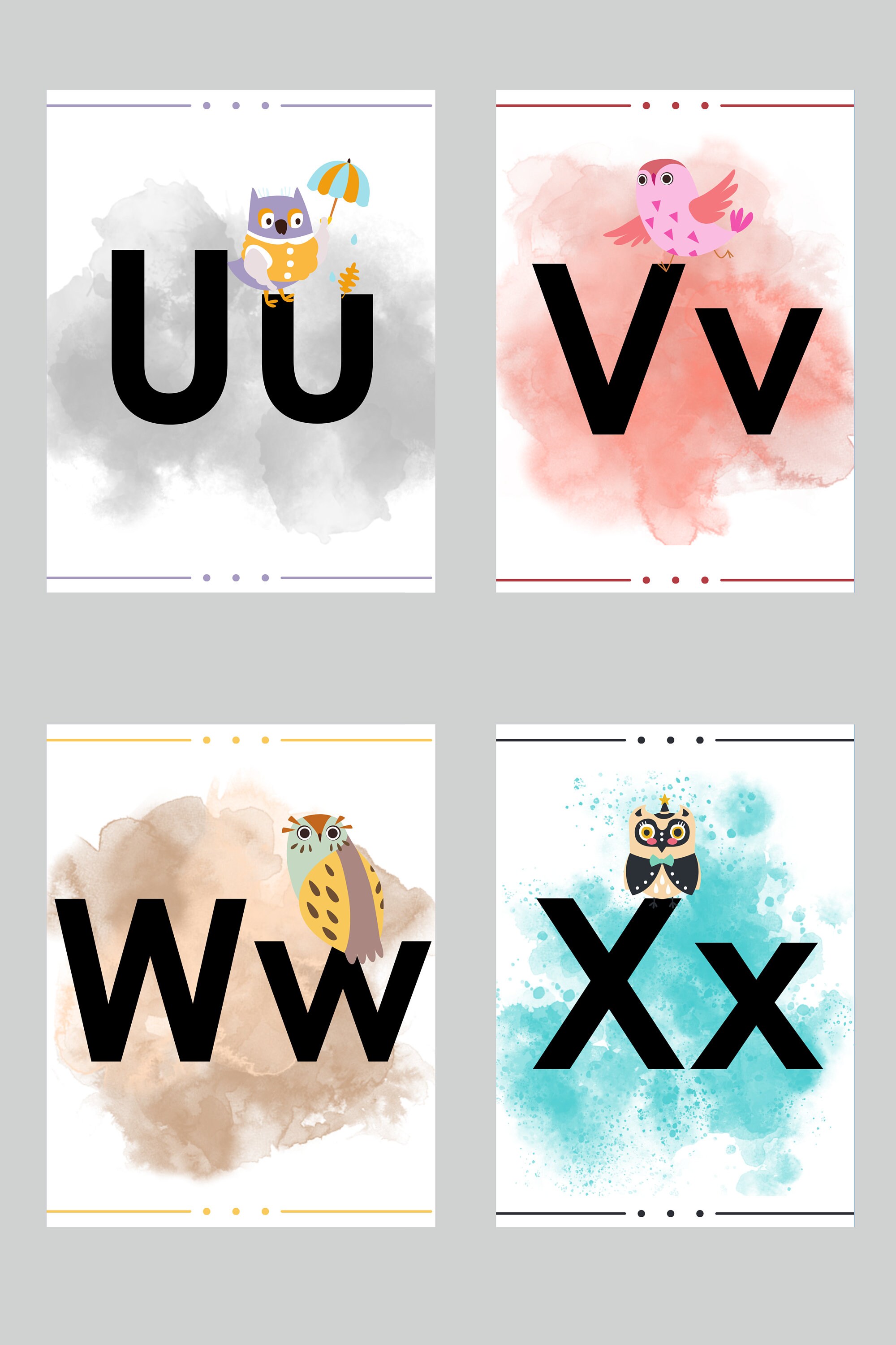 Alphabet Classroom Banner | Owl and Watercolor Themed - Etsy