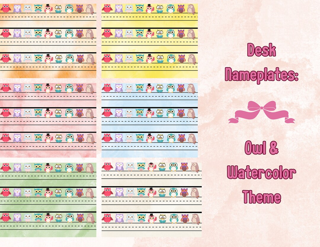 Primary Grades Desk Nameplates: Owl & Watercolor Themed - Etsy