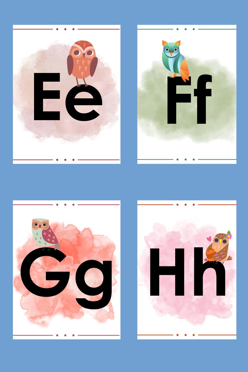 Alphabet Classroom Banner | Owl and Watercolor Themed - Etsy