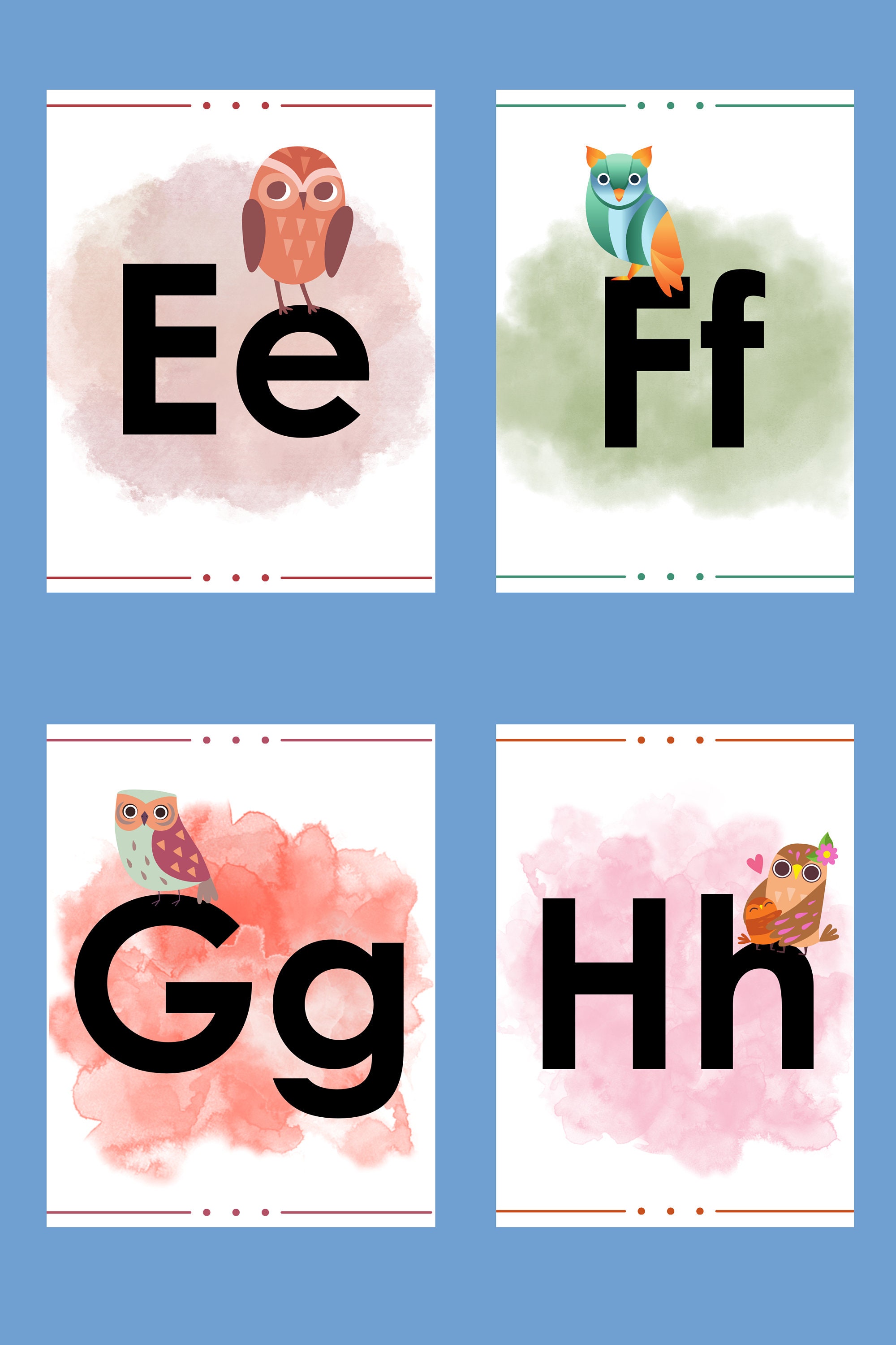 Alphabet Classroom Banner | Owl and Watercolor Themed - Etsy