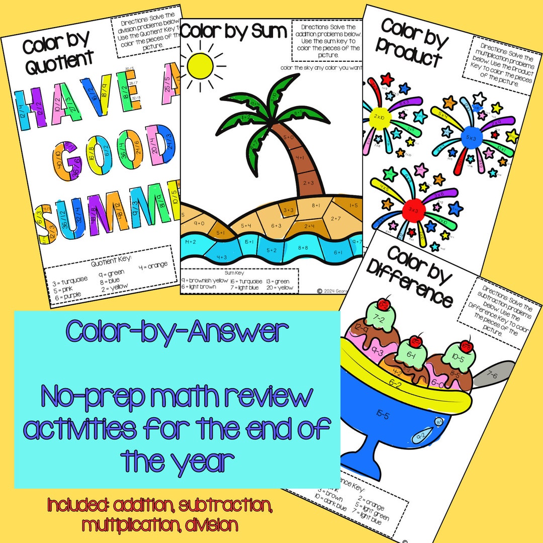 Color-by-answer Math Activities for the End of the Year - Etsy