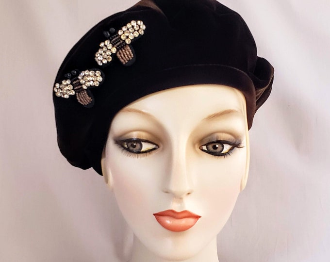 Lux Bee Beret, Brown Velvet Beret With Bee Appliques, Mini Beret, Hat ...