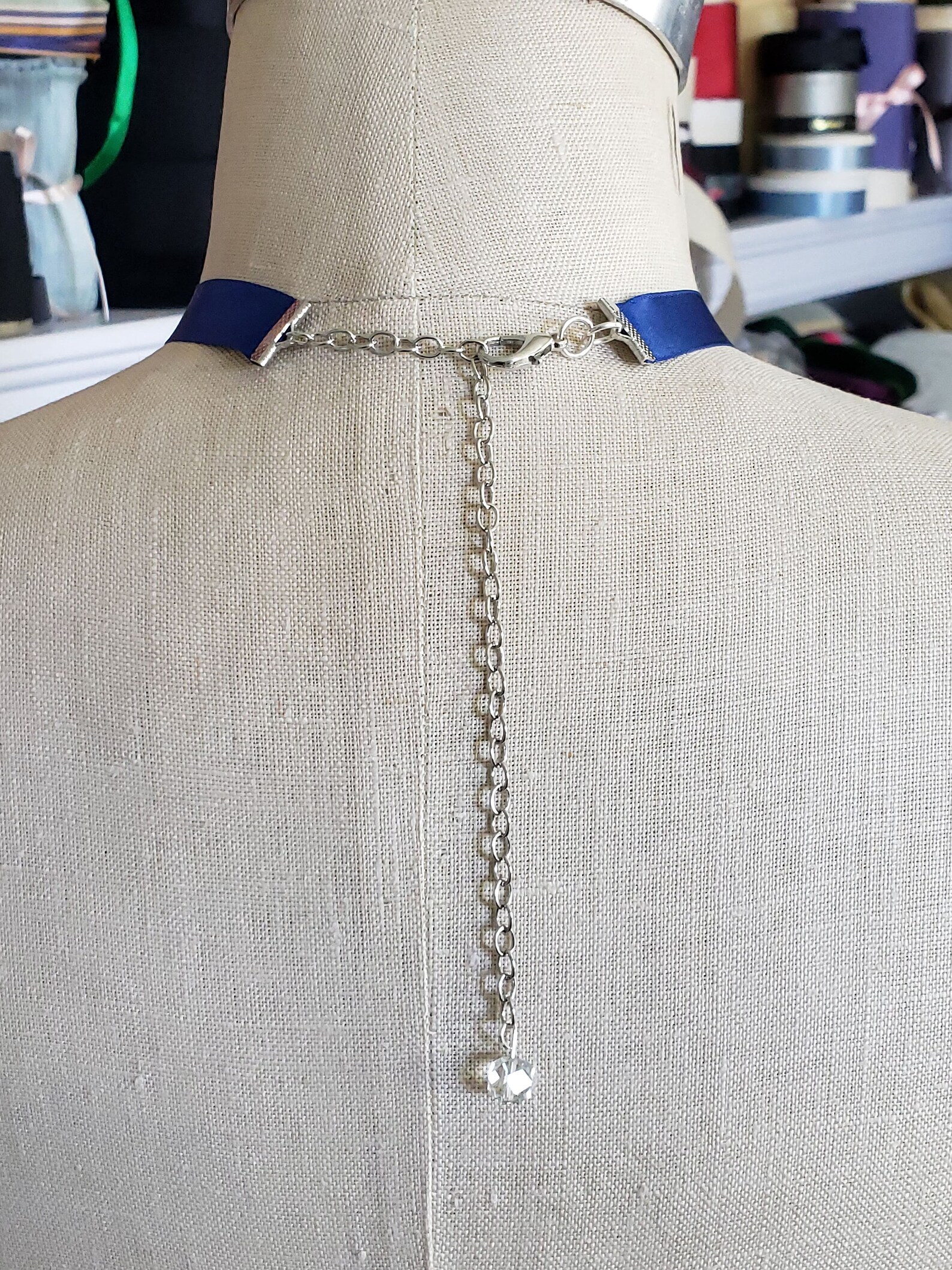 Sapphire Blue Vintage Satin Ribbon Choker, Bow Choker, Ribbon Necklace ...