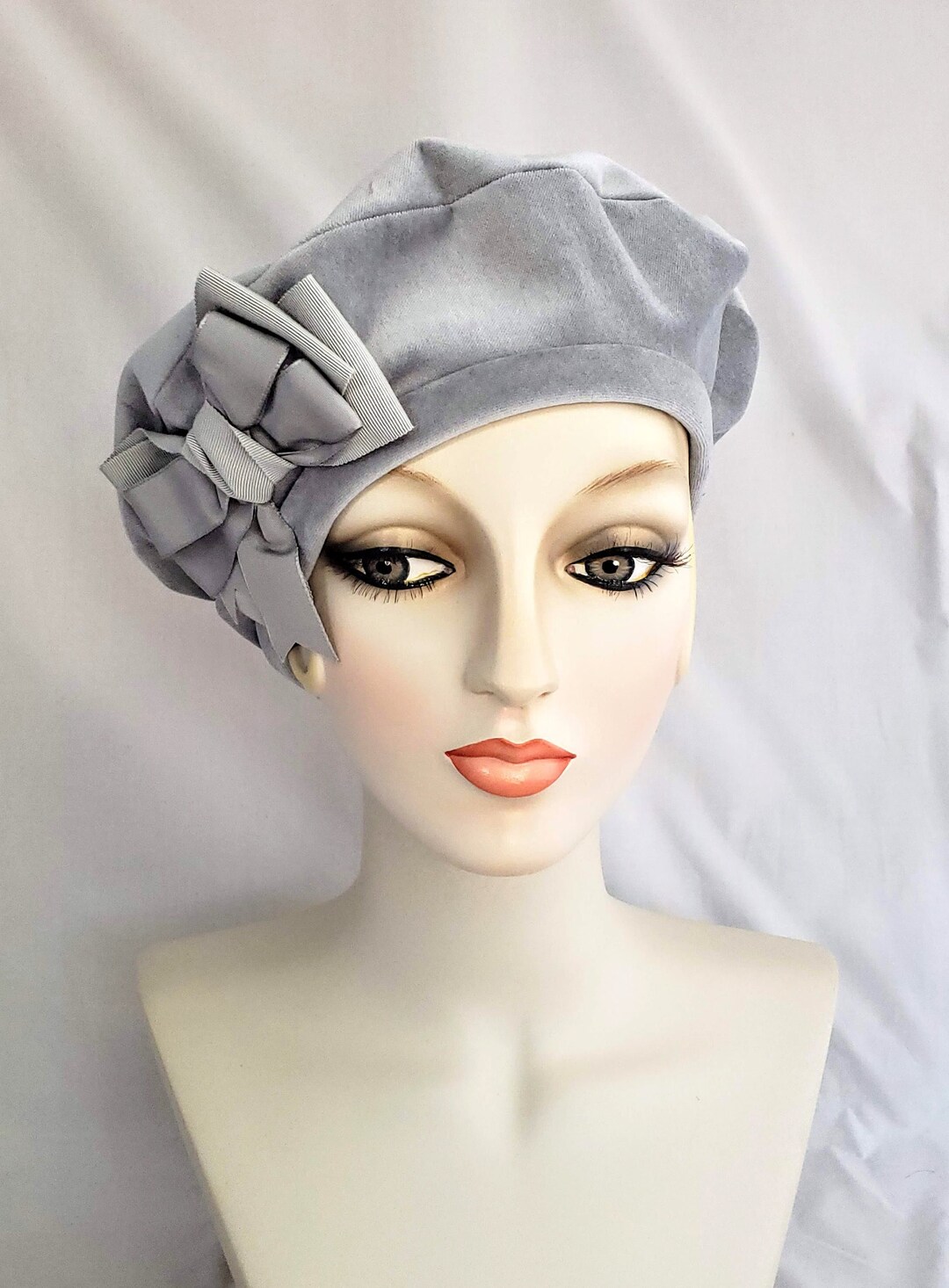 Cotton Velvet Beret With Vintage Ribbon Bow. Mini Beret - Etsy