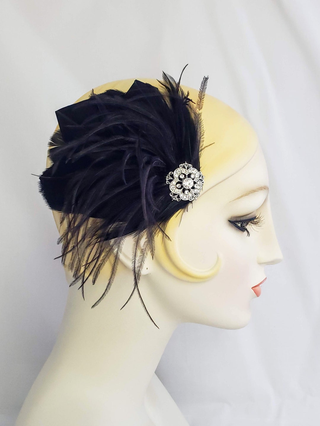 Antoinette Black Feather Hair Clip, Fascinator, 1920's Flapper ...