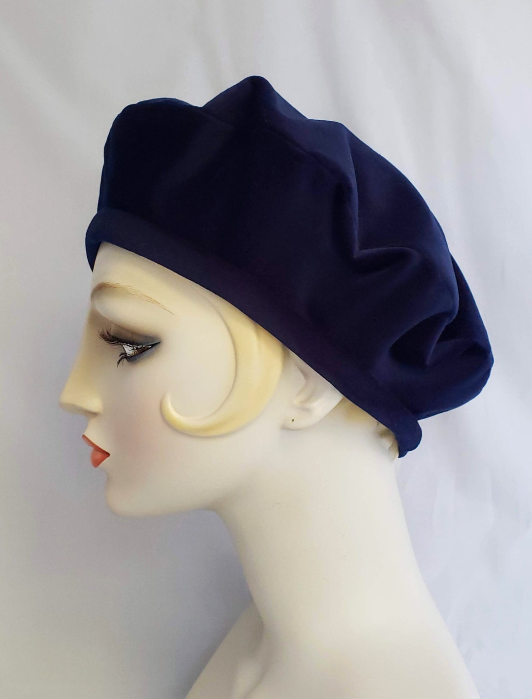 Navy Blue Velvet Beret, Mini Beret, Hat, Cotton Velvet, Women's Beret ...
