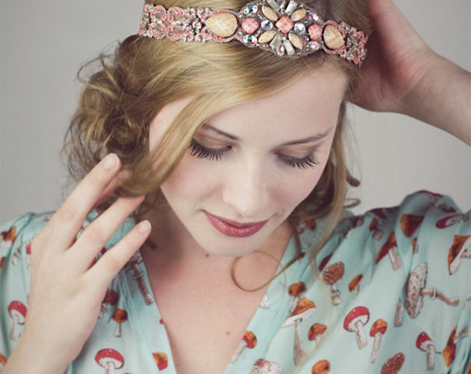 Lady Cora Beaded Coral Lace Headband Beaded Headband Ribbon - Etsy