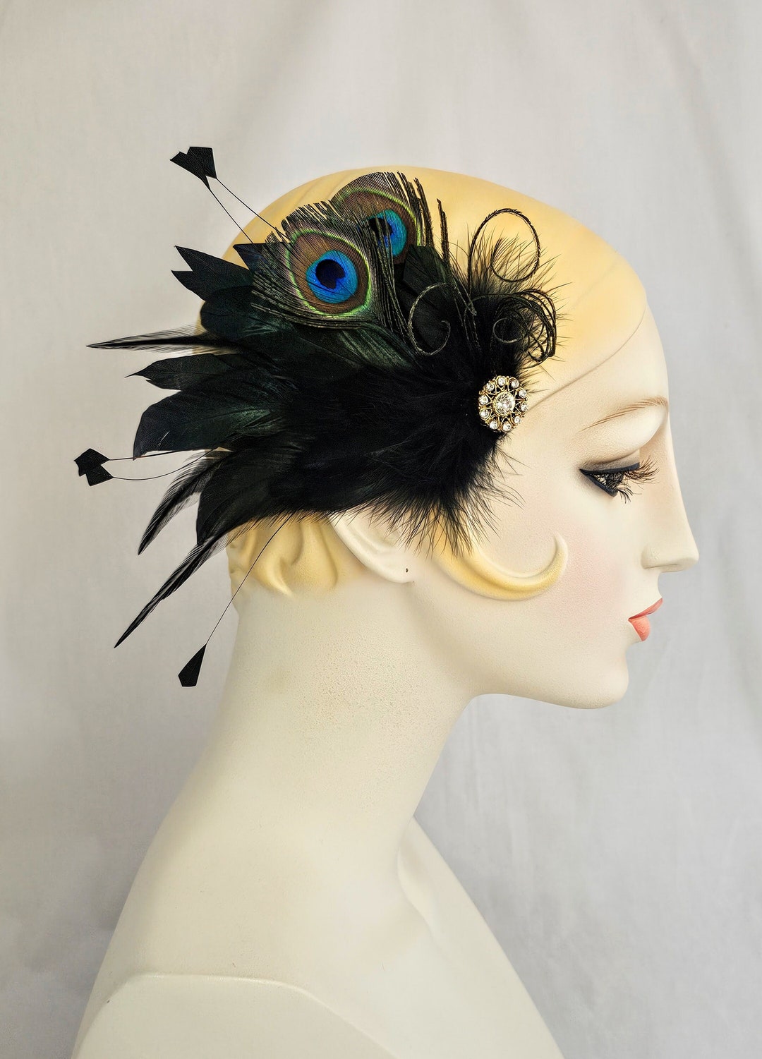 Black and Green Peacock Feather Hair Clip, Flapper Headpiece, Belle ...