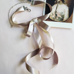 Champagne Taupe Vintage Satin Ribbon Choker, Coquette Bow Choker ...