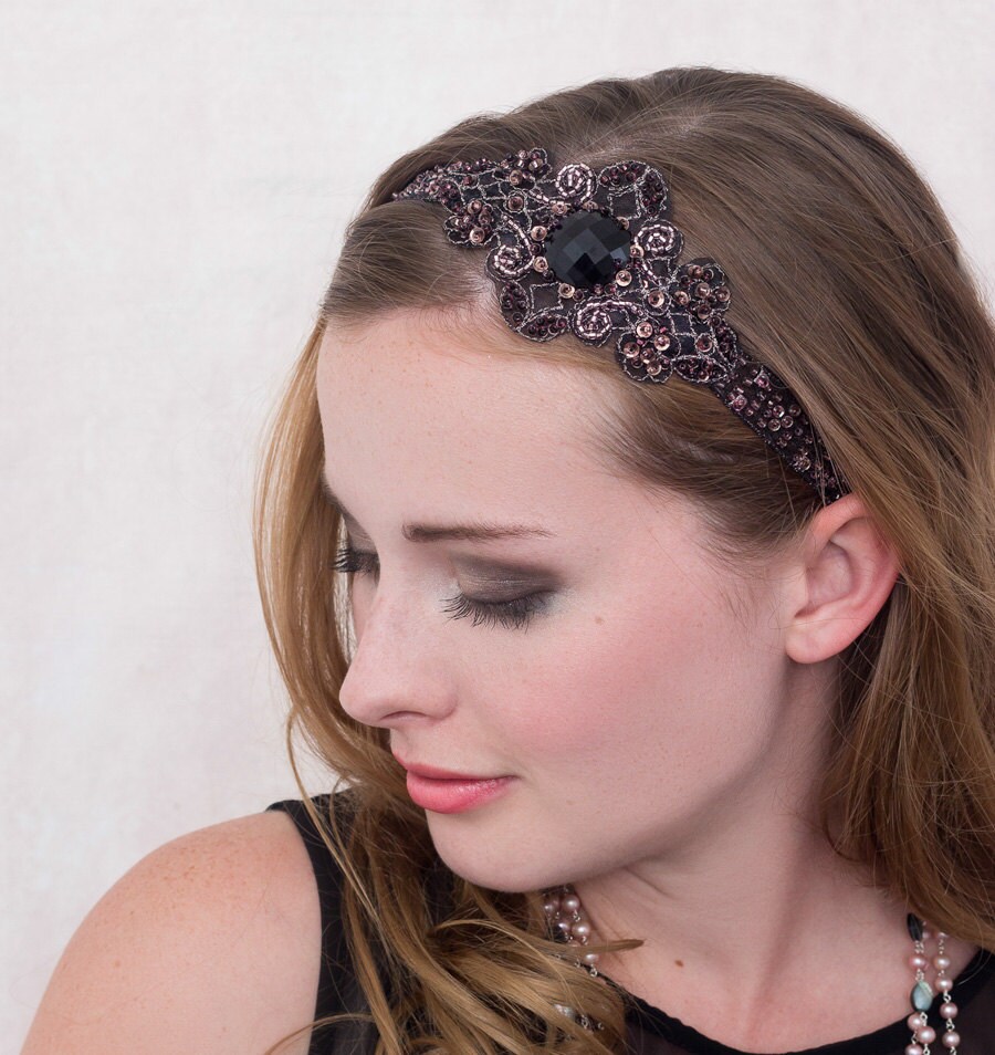 Baroque Rose Beaded Headband Headpiece Ribbon Headband | Etsy