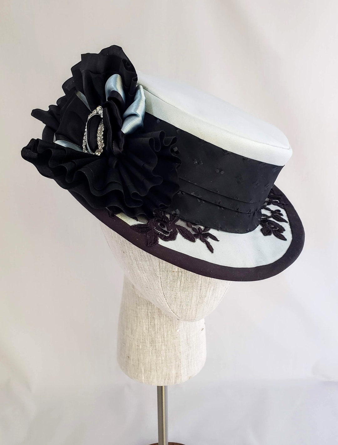 Silk Boater Hat, Victorian Hat, Millinery, Vintage Style, Black and ...