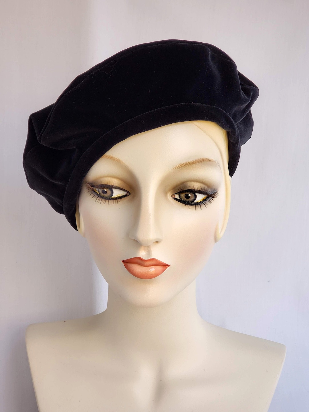 Black Velvet Beret, Mini Beret, Cotton Velvet Fabric Hat, Women's Beret ...