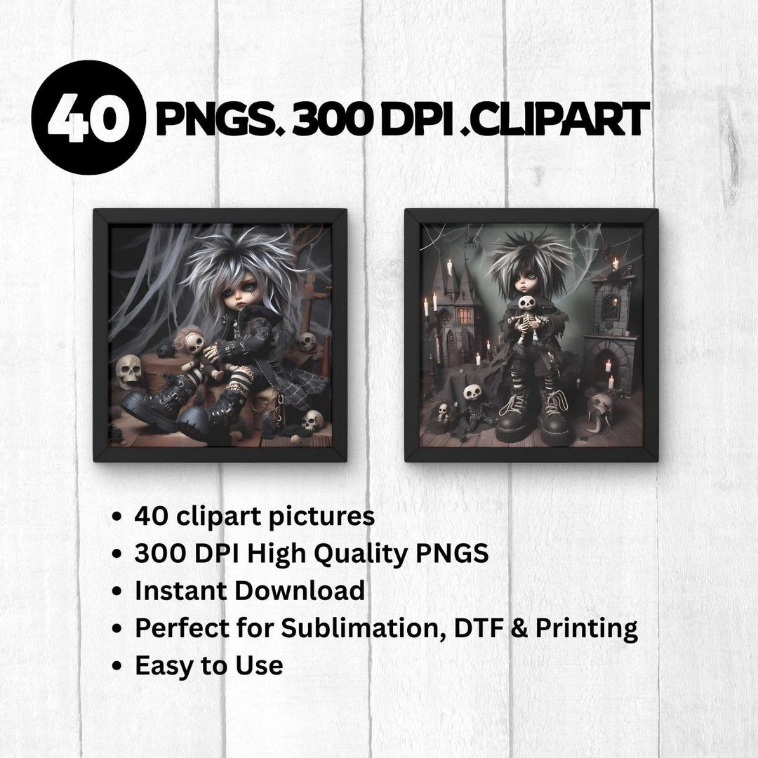 40 Goth Chibi Girls and Boys Grey Clipart. Spooky but Cute PNG Bundle ...