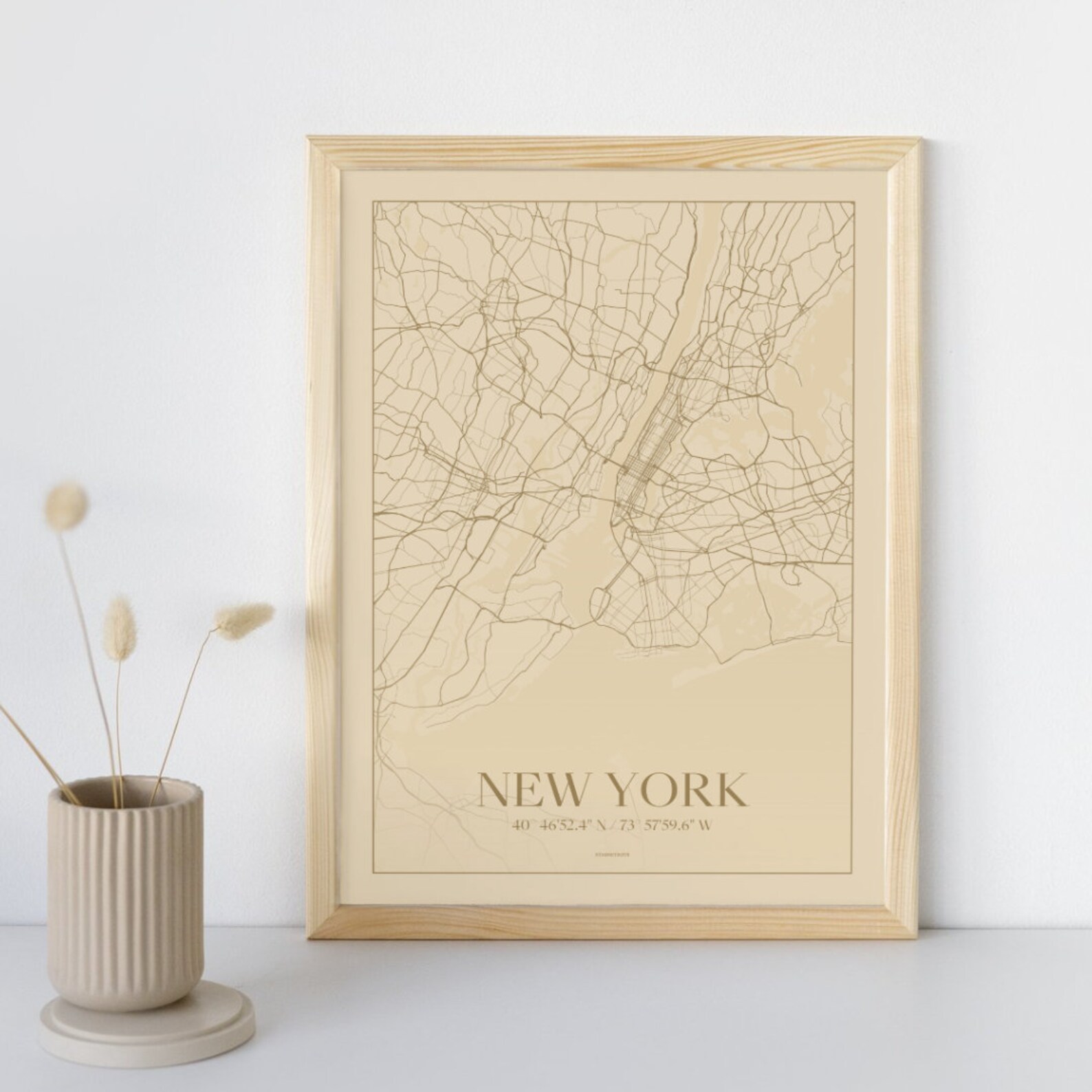 Digital Poster New York Beige, Map Poster, Poster, Map of New York ...