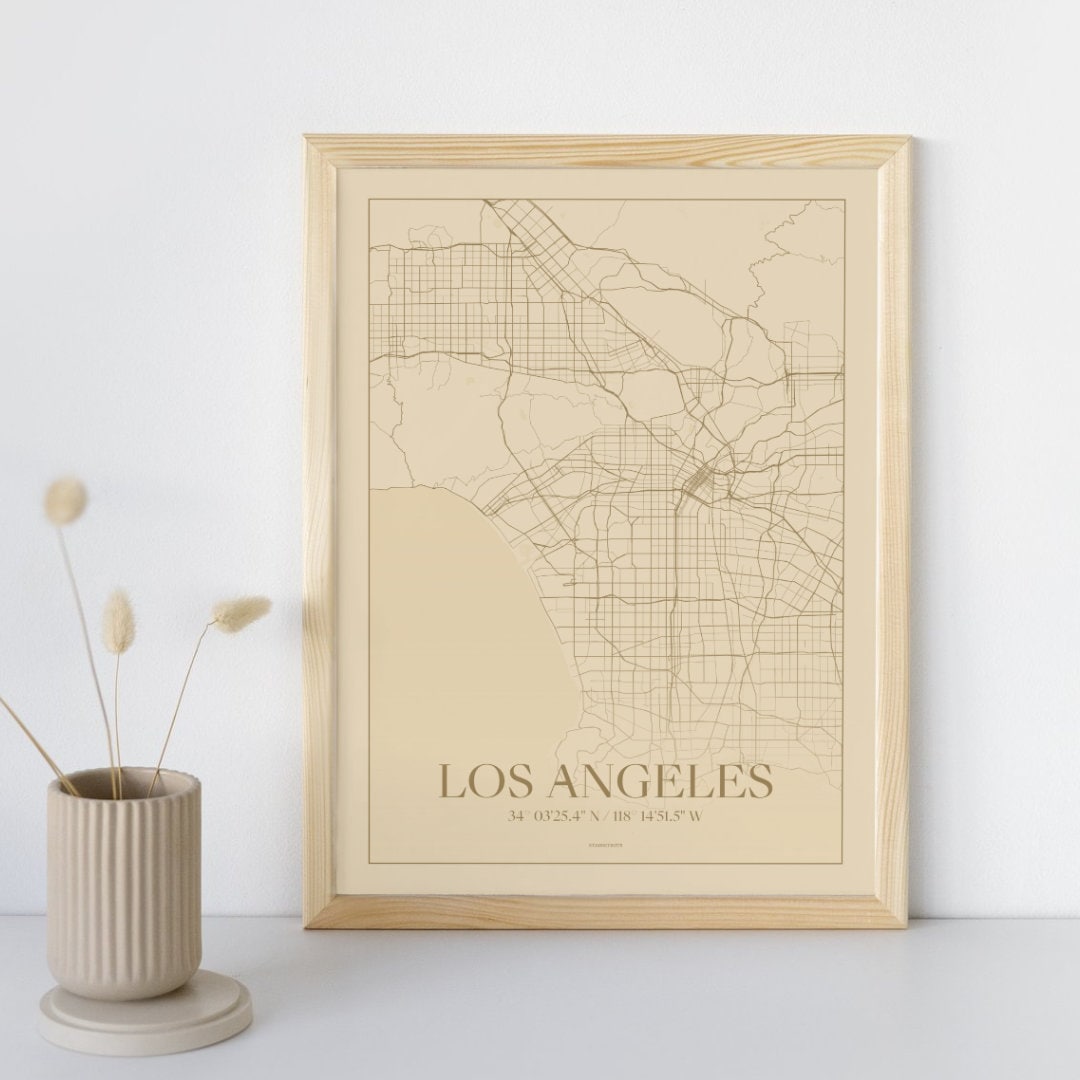 Digital Poster Los Angeles Beige, Map Poster, Poster, Map of Los ...