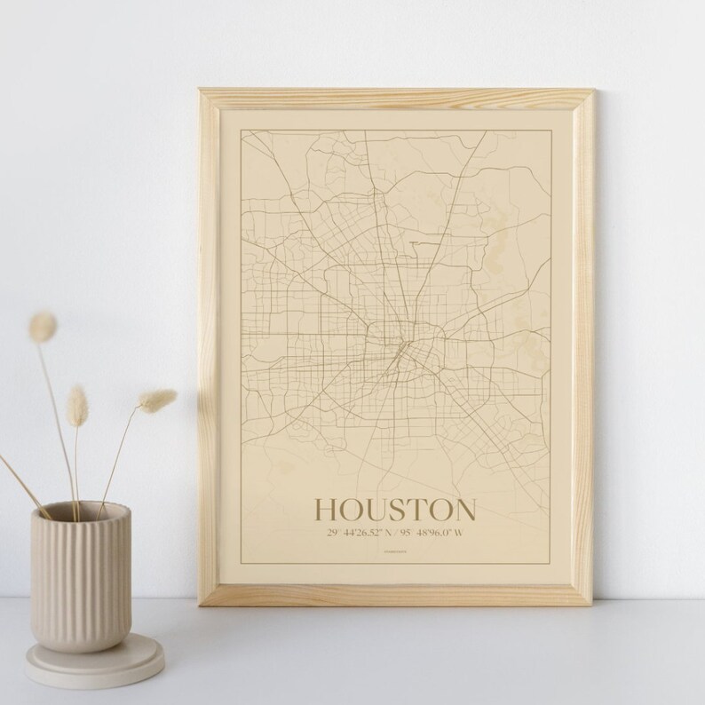 Digital Poster Houston Beige, Map Poster, Poster, Map of Houston, City ...