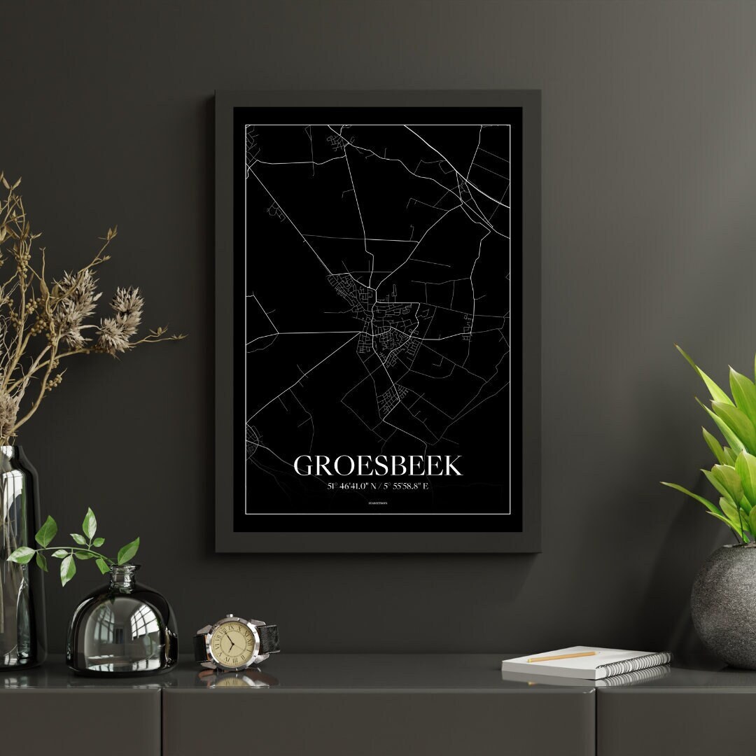 Digital Poster Groesbeek Black, Poster Map, Poster, Map Groesbeek, City ...