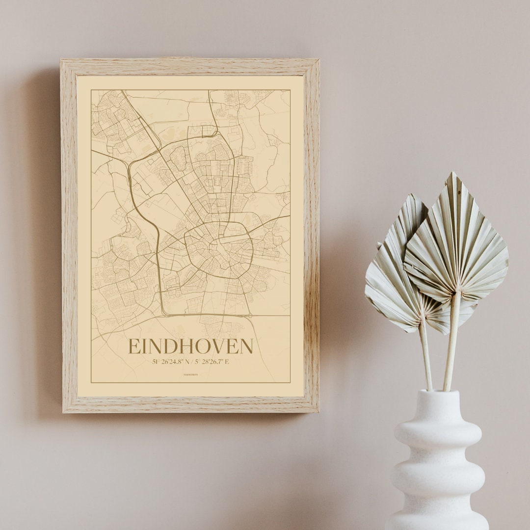 Digital Poster Eindhoven Beige, Poster Map, Poster, Map Eindhoven, City ...
