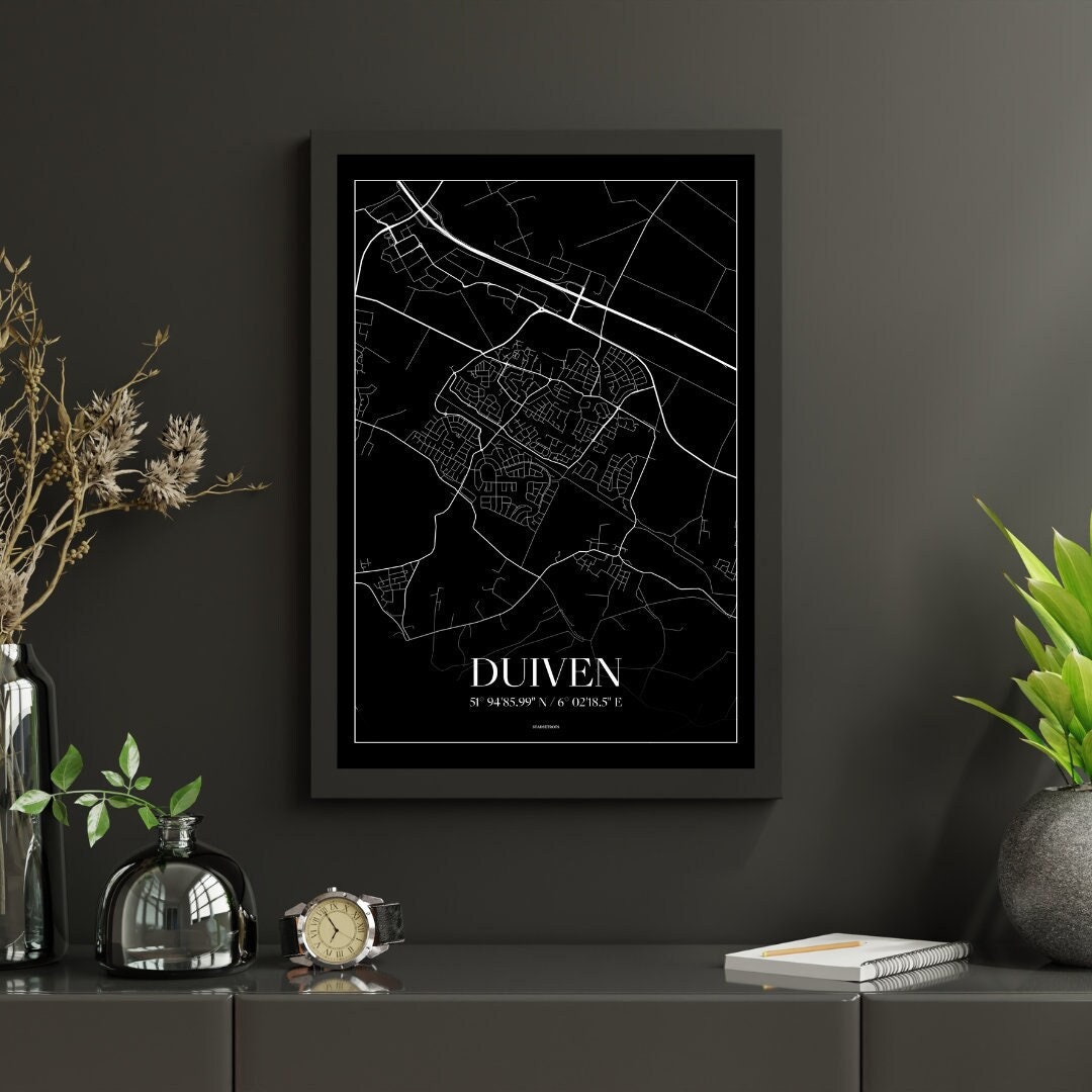 Digital Poster Duiven Black, Poster Map, Poster, Map Duiven, City ...