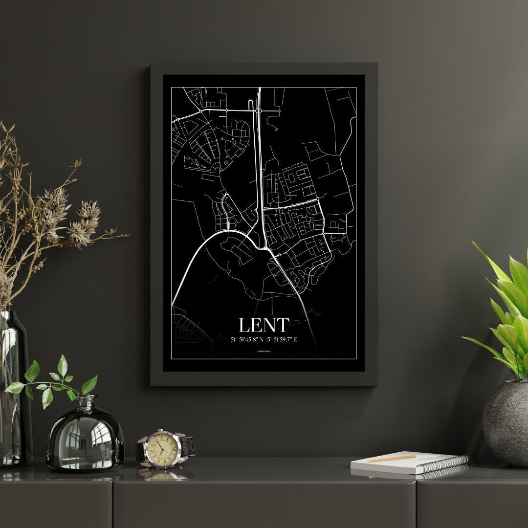 Digital Poster Lent Black, Poster Map, Poster, Map Lent, City Poster ...