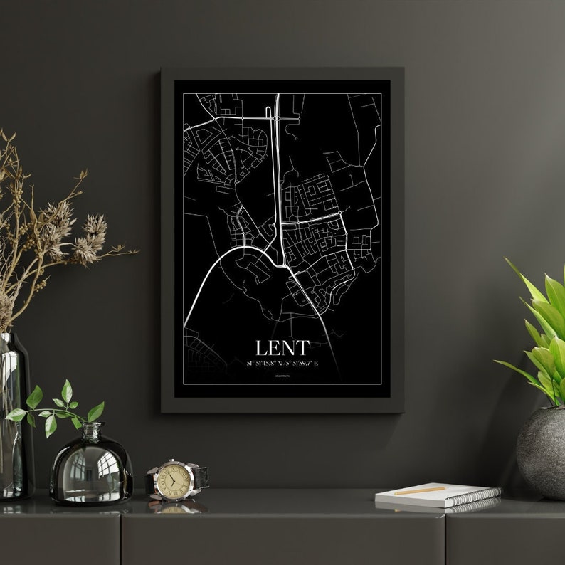 Digital Poster Lent Black, Poster Map, Poster, Map Lent, City Poster ...