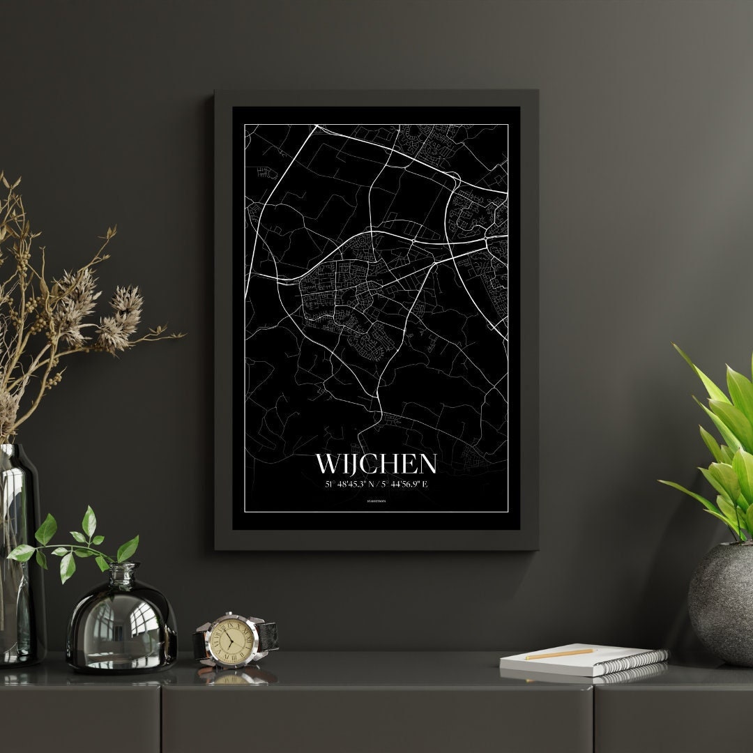 Digital Poster Wijchen Black, Poster Map, Poster, Map Wijchen, City ...